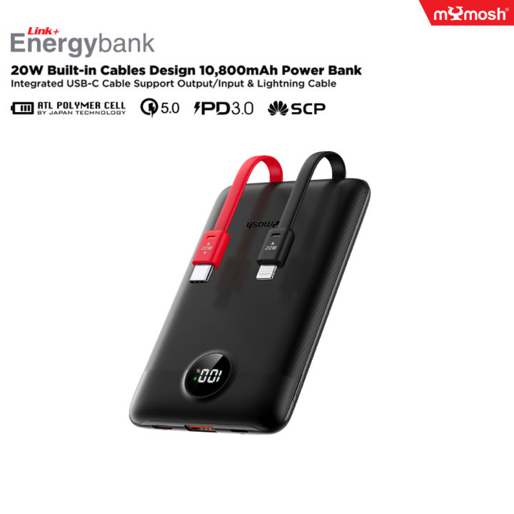 MYMOSH POWER BANK 20W BUILT-IN CABLE 10,800MAH FAST CHARGING POWER BANK ...