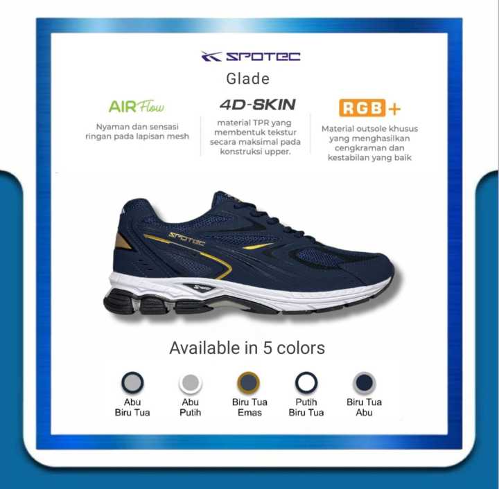 SPOTEC Sepatu Running Glade Biru Tua - Emas | Lazada Indonesia