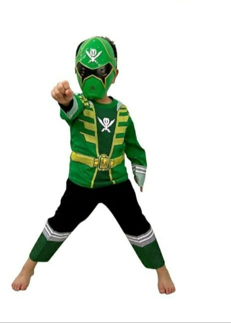 KOSTUM BAJU ANAK POWER RANGERS HIJAU FREE TOPENG UNTUK ANAK 2-10 TAHUN ...