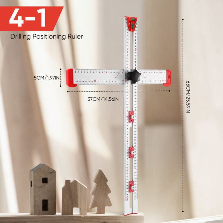 4-In-1 Drilling Positioning Ruler,T Square Woodworking Ruler,Marking ...