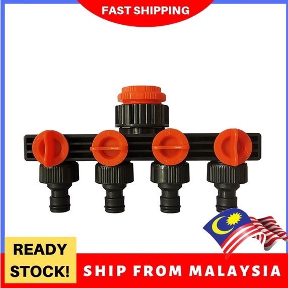 1/2" 3/4" 1" ( MALAYSIA STOCK) 4 Way Water Tap Connectors Quick Thread ...