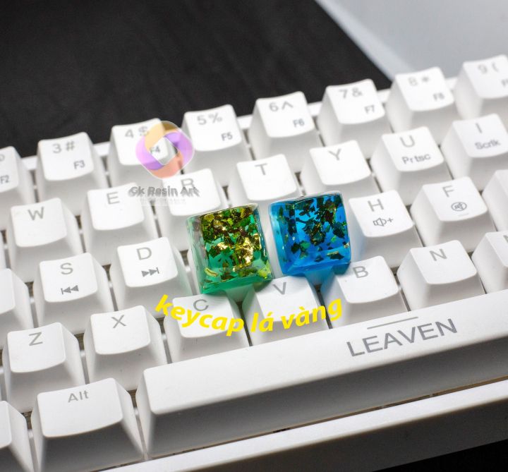 Keycap resin lá vàng màu trong suốt xuyên led trang trí bàn phím cơ ...