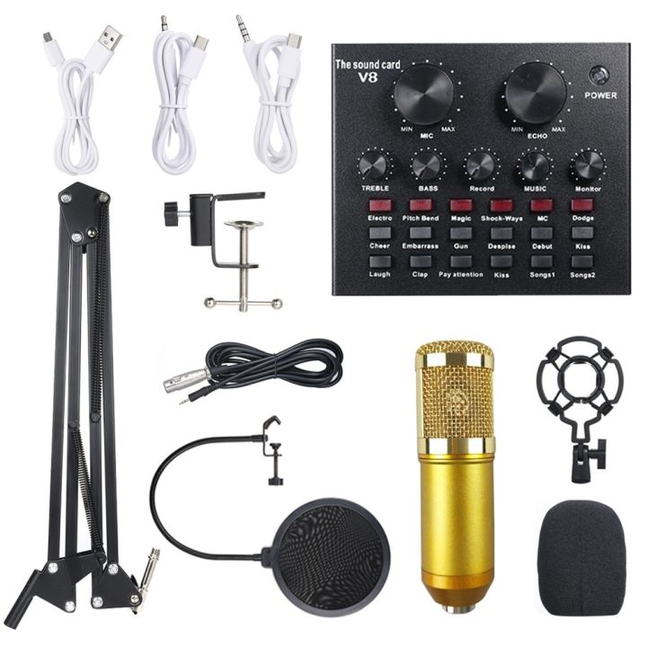 BM-800 Condenser Microphone Kit With V8 Live Sound Card BM800 Complete Set Audio Studio Sound ...