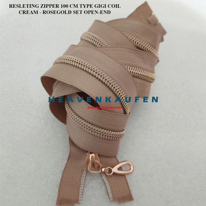 Resleting Zipper 100 cm Atau 1 Meter Type Gigi Coil Cream - Rose Gold Set Open - End Harga Per ...