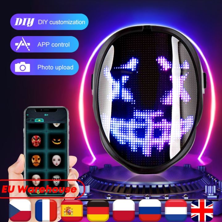 Halloween Mask LED Bluetooth RGB Light Up Display Party DIY Photo ...