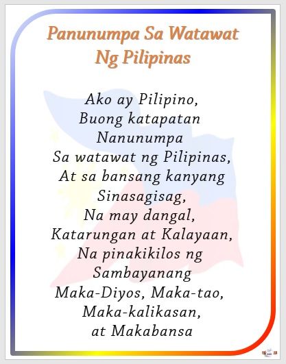 Laminated chart "Panunumpa sa Watawat ng Pilipinas" educational charts ...