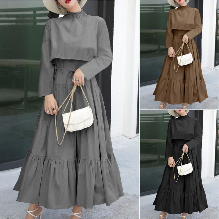 Esolo Zanzea Muslimah Womens Muslim Full Sleeve Kaftan Abaya Turtleneck