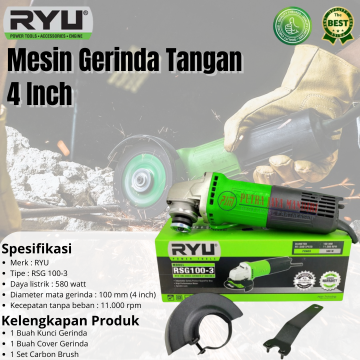 RYU Mesin Gerinda Listrik 4 Inch Gurinda Gerinda Tangan RYU Angle Grinder RSG 100-3 | Lazada ...