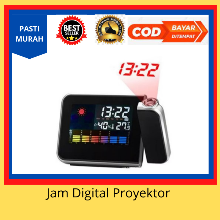 Jam Digital Proyektor Petunjuk Cuaca dengan Lampu LED - 8190 - Black ...