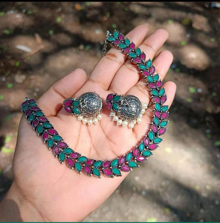 TRADISIONAL MULTICOLOUR PREMIUM MATT SILVER CHOKER SET | Lazada