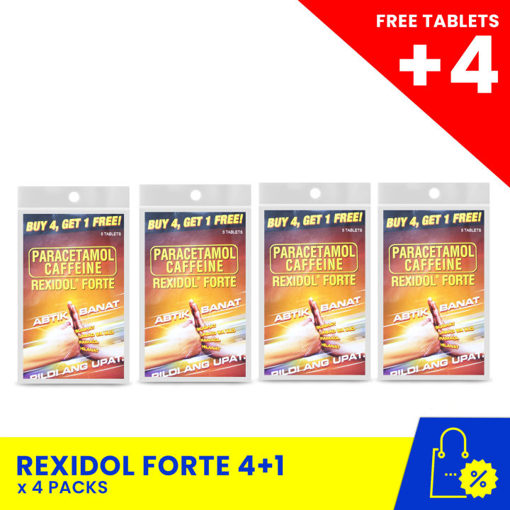 REXIDOL Forte 4+1 x 4 packs Paracetamol + Caffeine (For the relief of ...