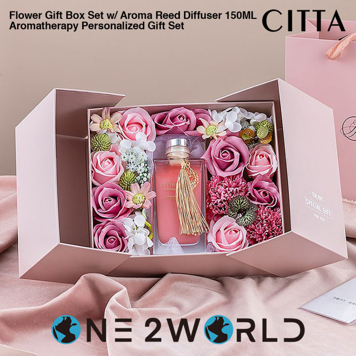 CITTA Flower Gift Box Set with Aroma Reed Diffuser 150ML Aromatherapy ...