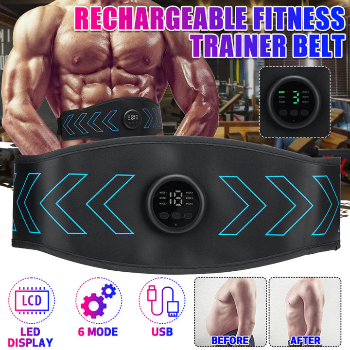 Intelligent EMS Fitness Trainer Exercise Waist Belt LED Display USB ...