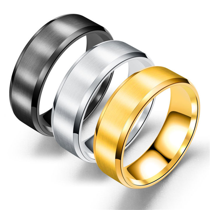 8MM New Arrival Cool Simple Men Ring Black Gold Silver 3 Colors ...