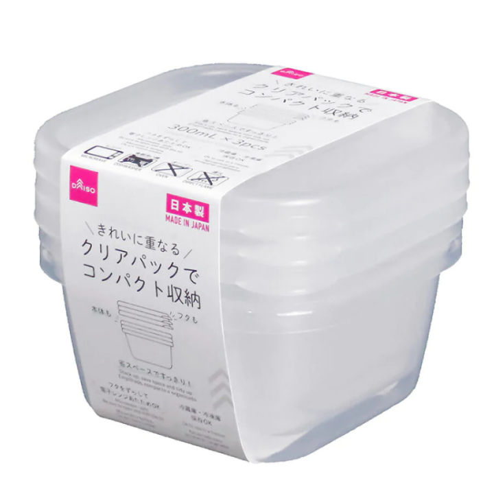 Bộ 03 Hộp đựng thực phẩm trong suốt 300ml 10.7x10.7x5.4cm Daiso | Lazada.vn