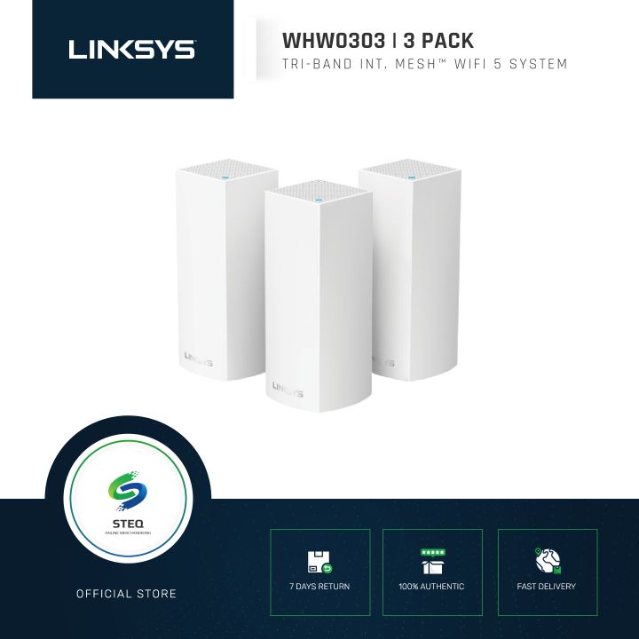 STEQ Linksys Velop WHW0303 Intelligent Mesh WiFi System, Tri-Band Home Mesh, 3-Pack White ...