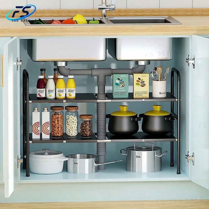 360 official ZWJ ชั้นวางของใต้ซิงค์ ยืดหดได้ ชั้นวางของในครัว ชั้นวาง ...