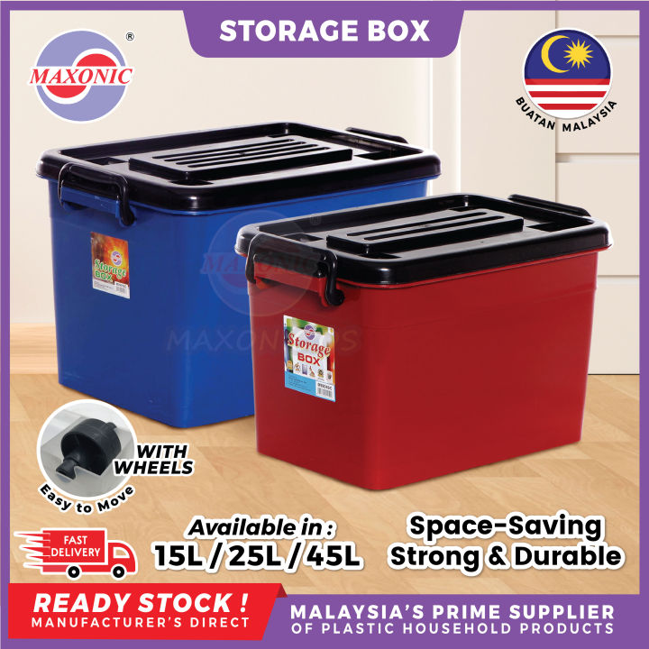MAXONIC 15/25/45L STORAGE BOX WITH WHEELS | KOTAK SIMPANAN RODA ...