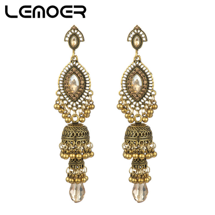 Lemeer อินเดียต่างหูแบบพู่ยาวห้อยสไตล์โบฮีเมียนสีทองแบบชนเผ่าสำหรับ ...