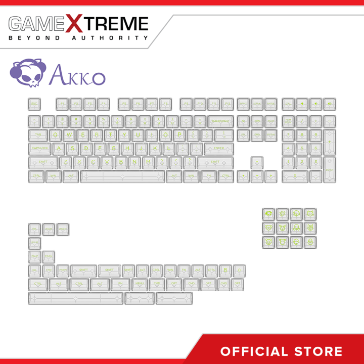 AKKO Clear Full Transparent Keycaps Set ASA 155 Keys With Green Printed ...