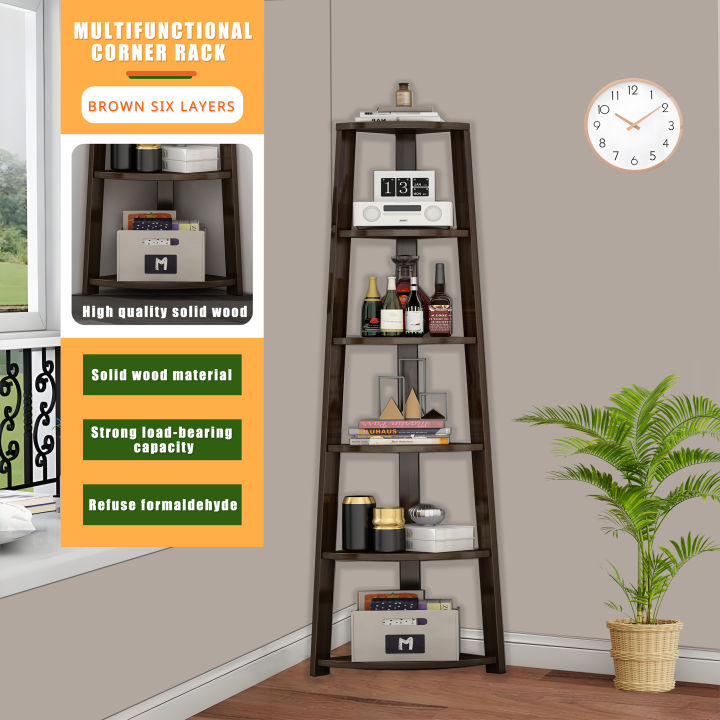 4/5/6 layer Solid Wood Corner rack Corner Shelf Flower Stand Bookshelf ...