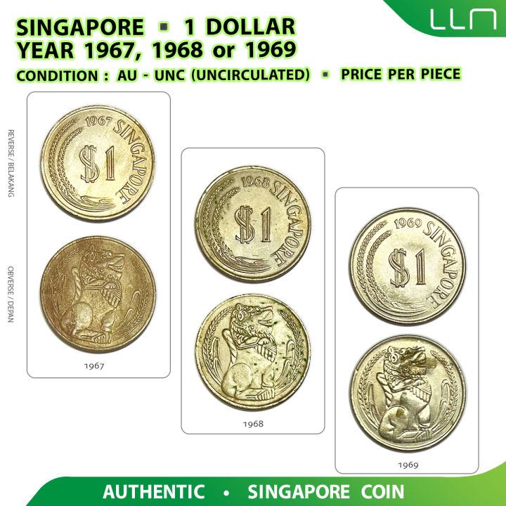【OLD COIN】Singapore, 1 Dollar 1st Series Coin 1967, 1968 and 1969 ...