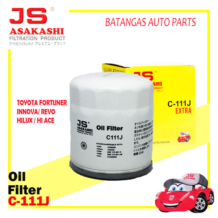 JS ASAKASHI OIL FILTER C111J FOR TOYOTA FORTUNER / INNOVA / REVO ...
