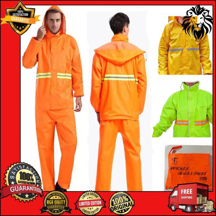 Thick raincoat jacket/pants set,fluorescent strips,reflector strips ...