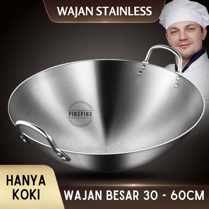 Wajan Penggorengan Tebal Full Stainless Steel ukuran 30cm - 60cm/kuali stainless tebal asli SUS ...