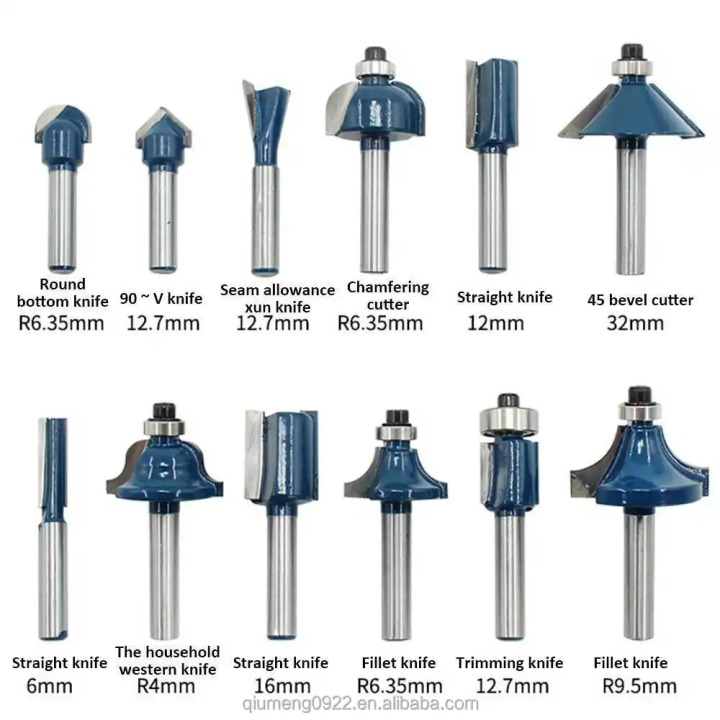yukido Mata Profil Set 12pcs Trimmer Router Bits Set 1/4" Mata Trimmer ...