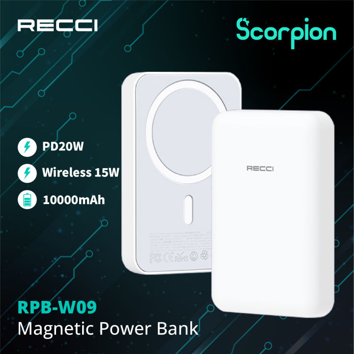 Recci RPB-W09 Magnetic 10000mAh Wireless Charging Power Bank | Lazada