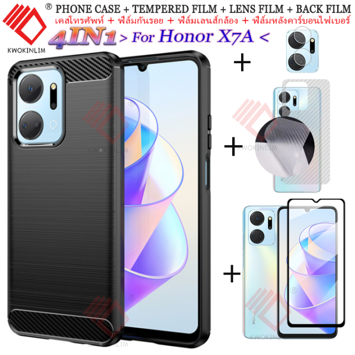4 IN 1 Phone Case Honor X7A Shockproof Transparent Soft Silicone Bumper ...