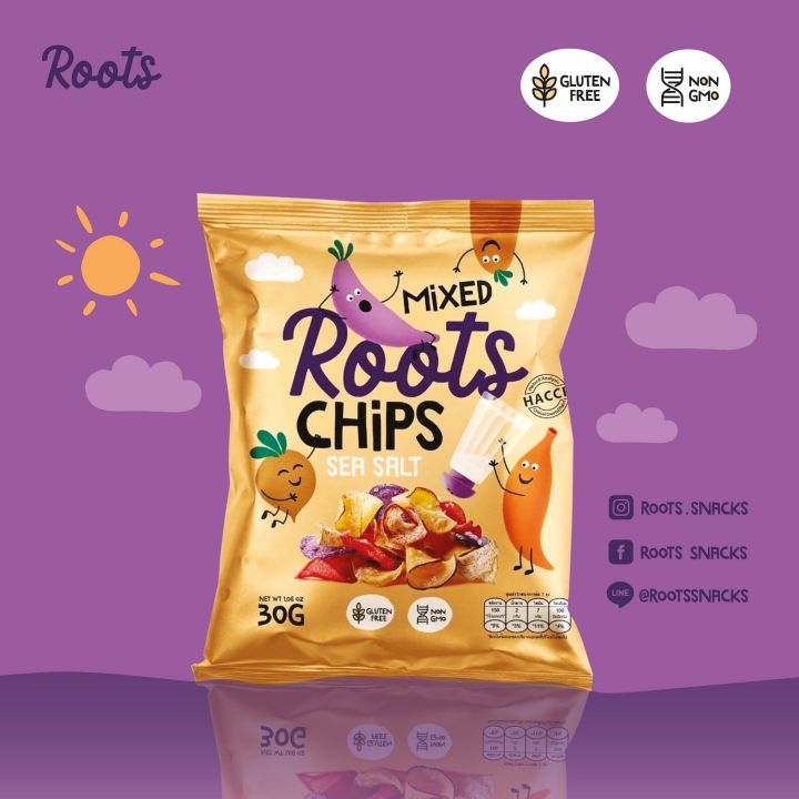 Roots (รูทส์) - Mixed Root Chips Sea Salt 30g. ขนมมันหลากสีผสมเผือกแผ่น ...