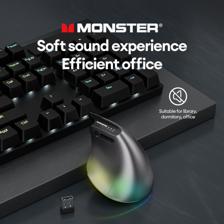 Chuột không dây Monster M2 2.4G Bluetooth Chuột dọc công thái học Tắt tiếng Phím quang với 3 DPI ...