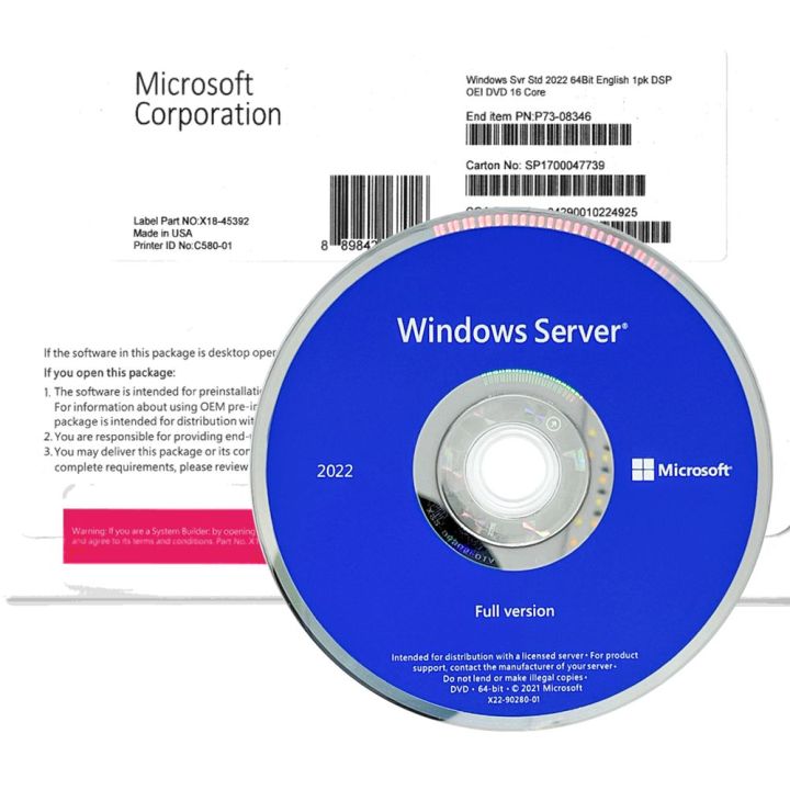 Windows Server 2022 Standard/Data Center Retail DSP OEI DVD FPP 16/24 ...