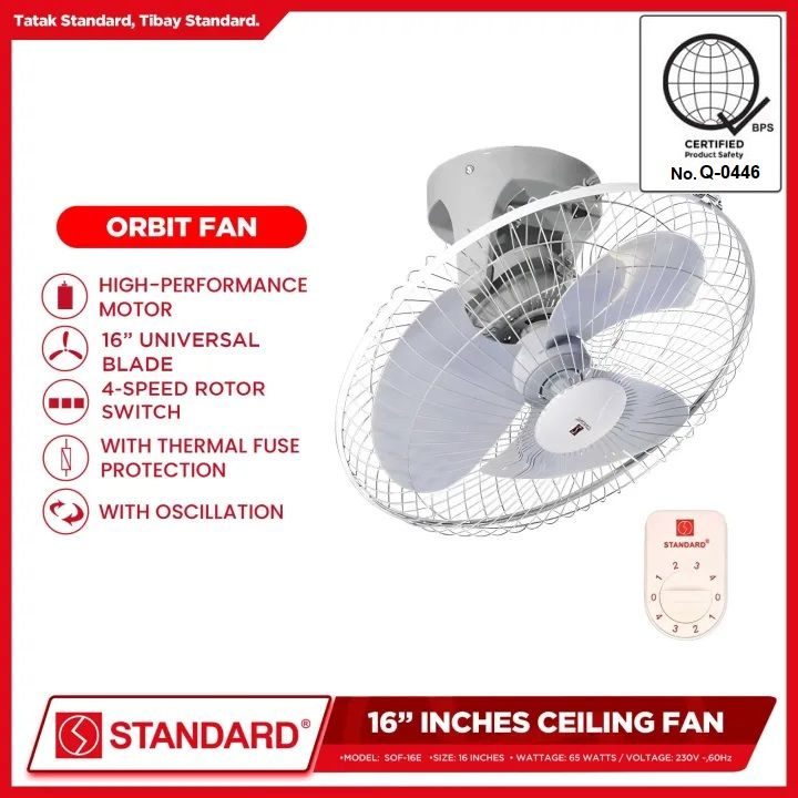 Standard Orbit Fan SOF-16E Ceiling Electric Fan 16" Plastic Blade (4 ...