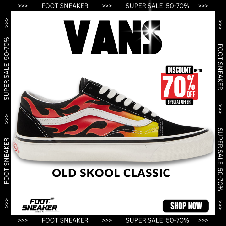 รองเท้าผ้าใบ Old Skool Fire Style shoes original รองเท้าผ้าใบแวนส์ สีดำ ...