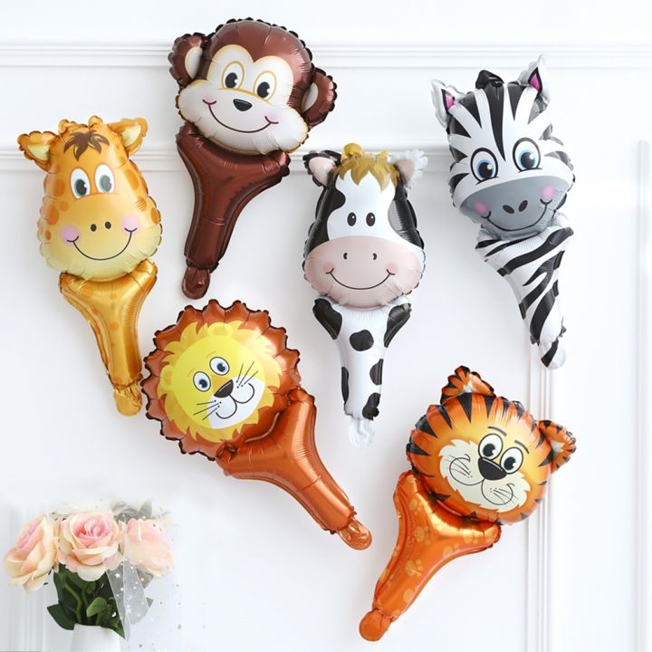 10pcs/lot Animal Handheld Stick Foil Balloons Tiger Lion Zebra Kids ...