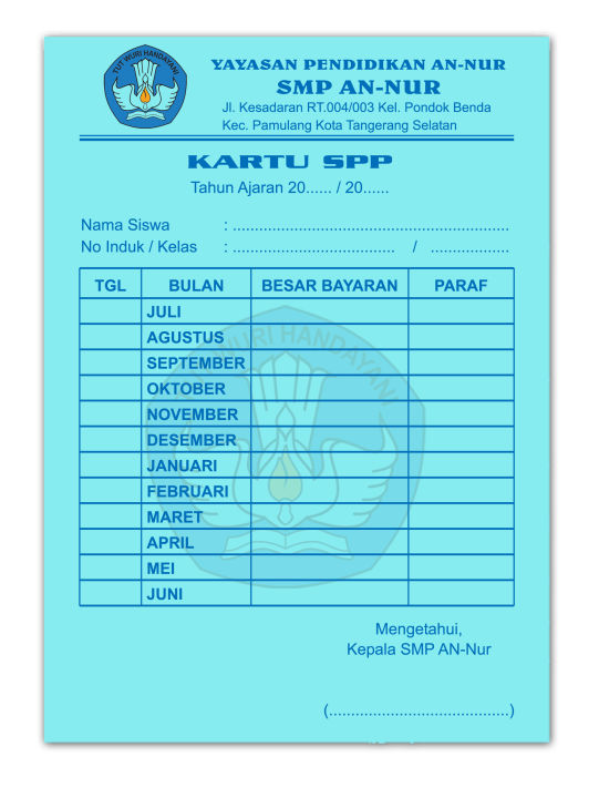 Kartu Spp Kartu Bayaran Sekolah Sd Smp Sma Mi Mts Isi 100 Lembar Lazada Indonesia