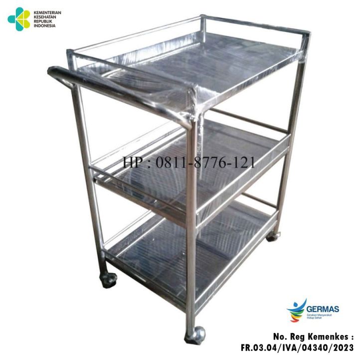 Meja Troli Instrumen 3 Rak Stainless (Model Paten-Pipa Bulat) | Lazada ...