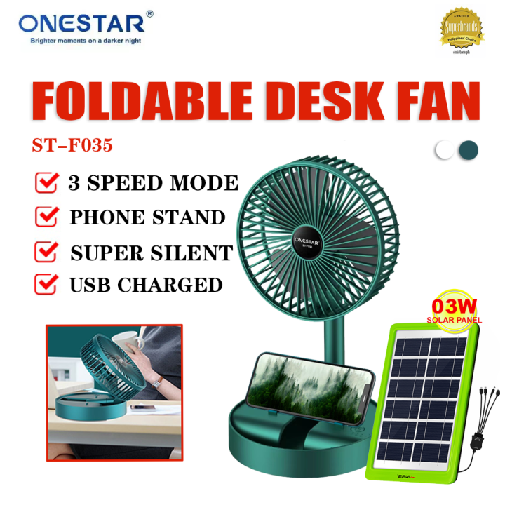 ONESTAR Desk Electric Fan folding fan Small USB charging retractable 3-speed portable Mini fan ...