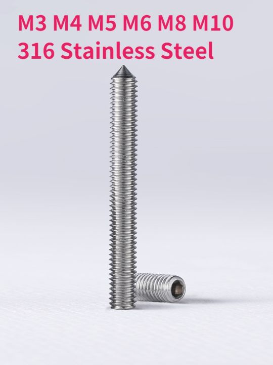 【CW】 M3 M4 M5 M6 M8 M10 316 Stainless Steel Cone Point Set Screws Taper tip End Grub Bolts ...