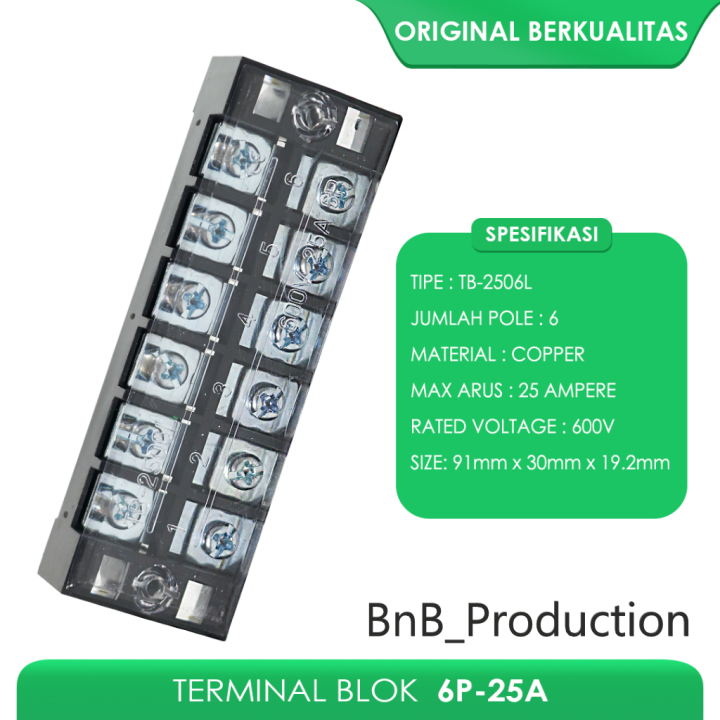 Terminal Block Blok 6P 6 Pole 25A TB2506 | Lazada Indonesia