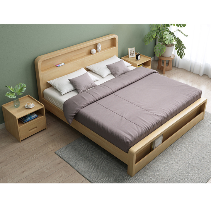 Nordic Scandinavian Pinewood & Rubberwood Wooden Bed Storage Katil Kayu ...