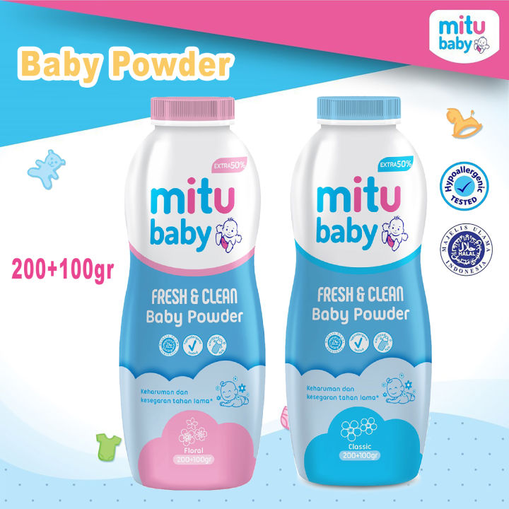 Mitu Baby Powder Fresh & Clean Pink Floral/Classic 200 + 100 gr - Bedak Tabur Bayi | Lazada ...