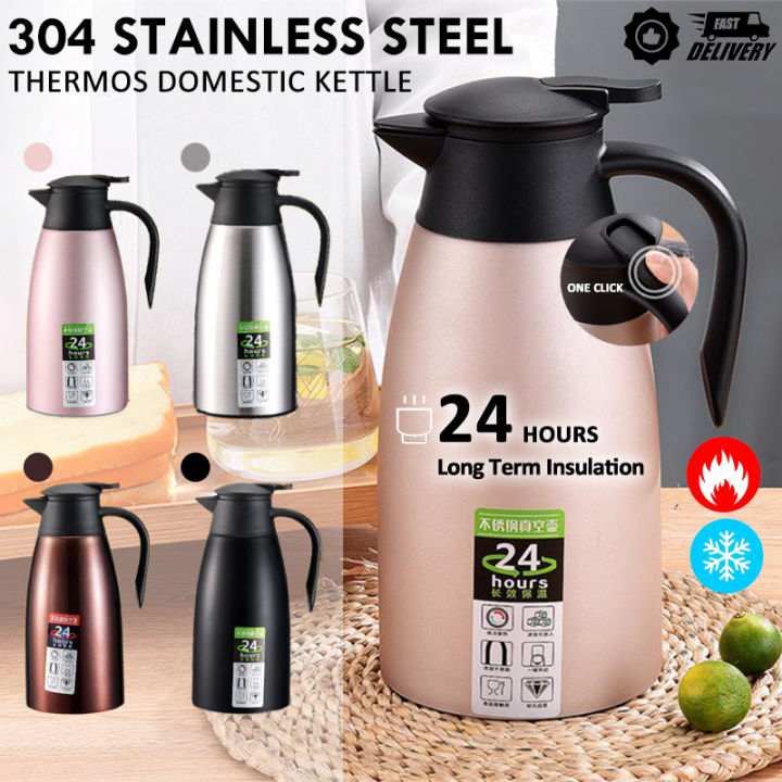 304 Stainless Steel 2L Thermal Flask Vacuum Insulated Water Pot Coffee Tea Milk Jug Thermal ...