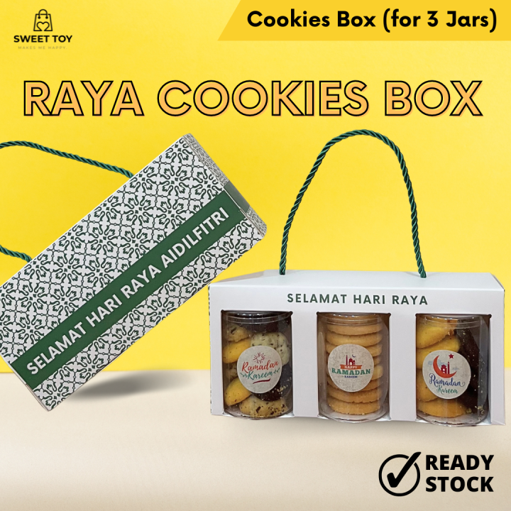 Cookies Box Triple Jar Three Container Green Red White Kotak Kuih ...