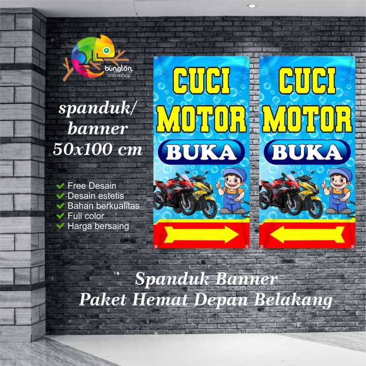 Spanduk Banner 50x100 Paket Depan Belakang Cuci Motor Panah Custom ...