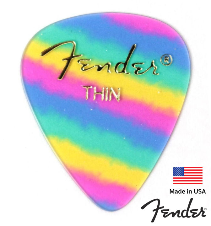 Fender® 351 Shape Rainbow Pick ปิ๊กกีตาร์ วัสดุเซลลูลอยด์ แบบบาง สีรุ้ง ...