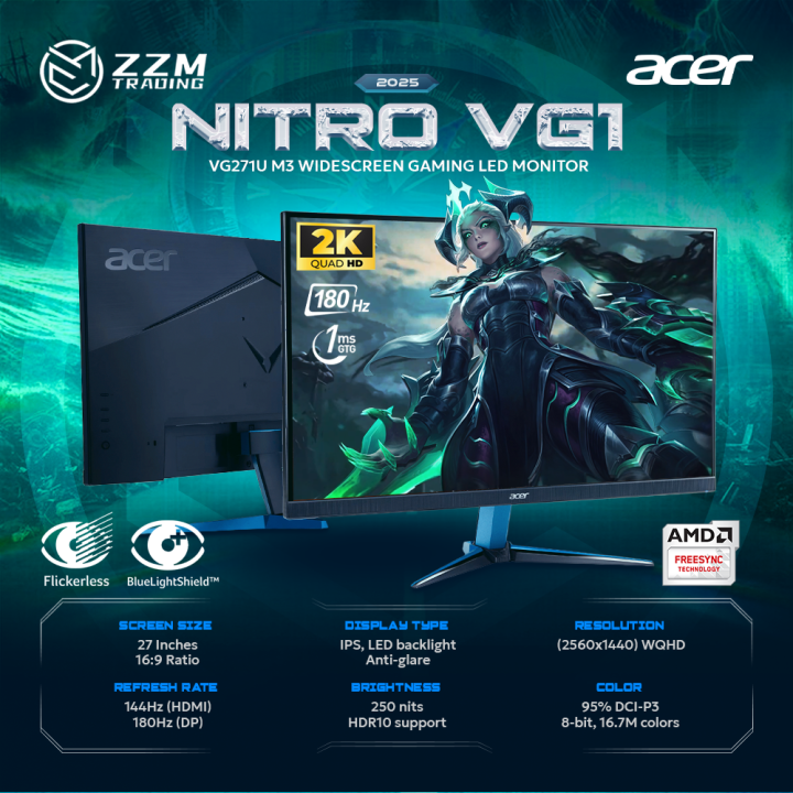 ACER Nitro VG1 (VG271U M3BMIIPX) 27" 16:9 WQHD (2560x1440) IPS LED ...